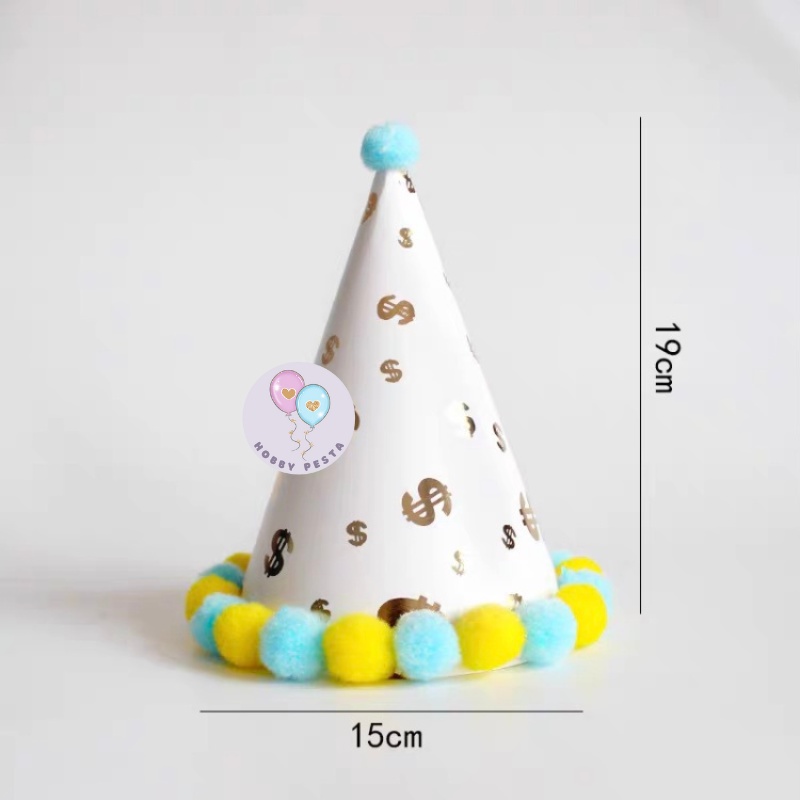 Jual TOPI ULTAH KERUCUT POMPOM MIX MOTIF / TOPI ULANG TAHUN / TOPI ...