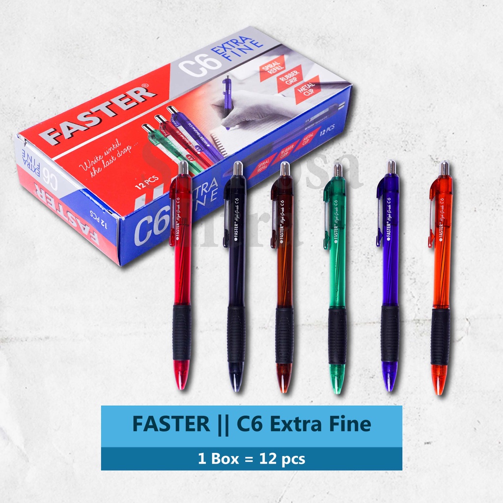 Jual Pulpen Faster C6 Extra Fine Tinta Hitam Bolpen Pena tulis murah ...
