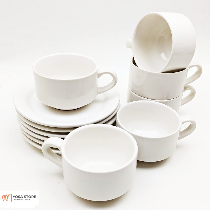 Jual Cangkir Set Keramik Teh Kopi Hotel Putih Polos 12 Pc - Premium ...