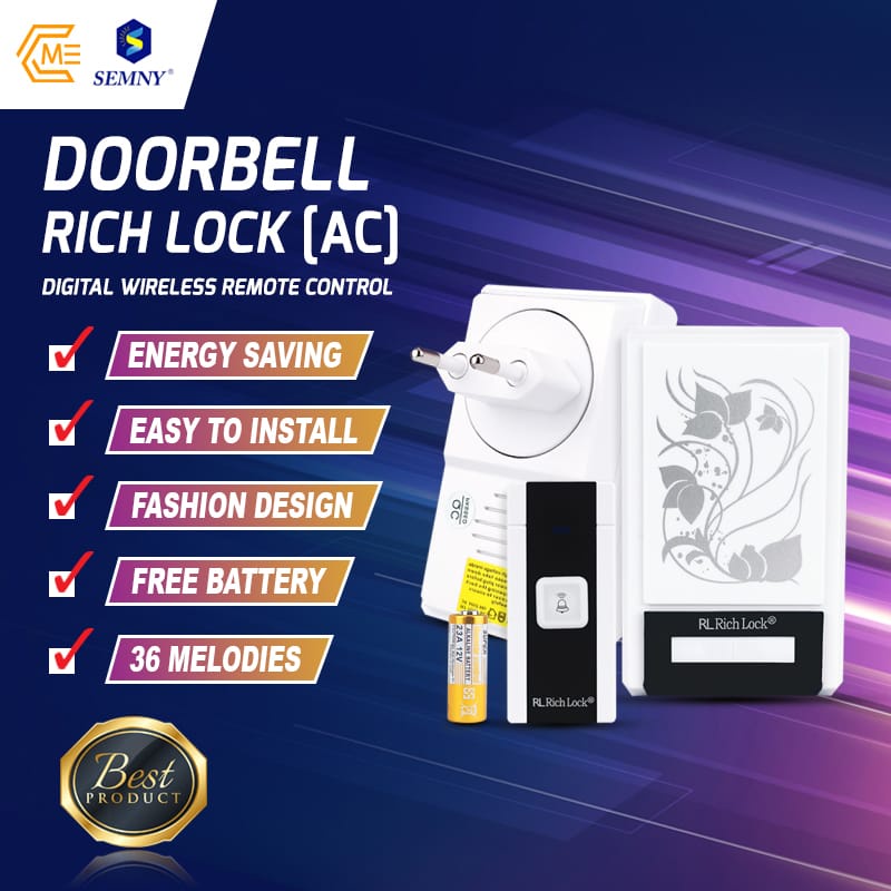 Jual Door Bell Pintu Rumah Wireless AC 1 Remote RL-8528 AC Rich Lock ...