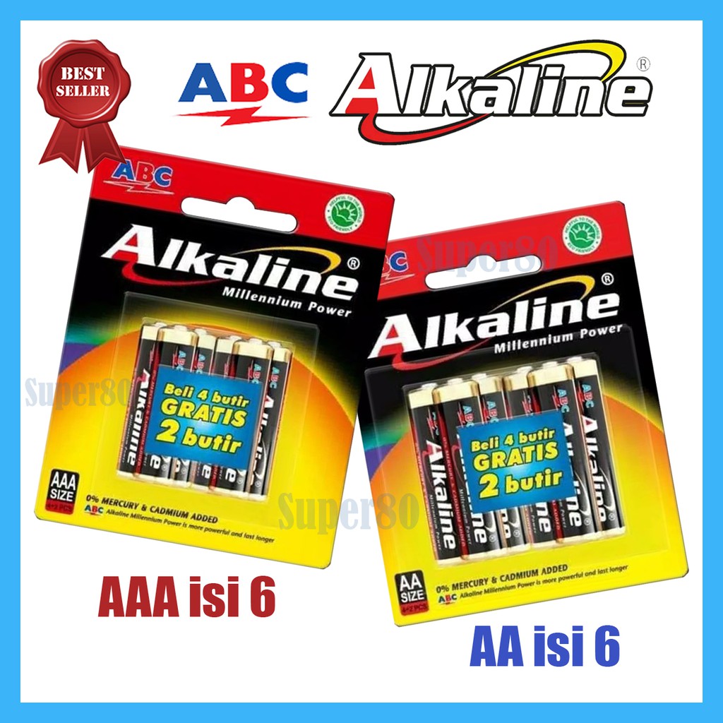 Jual ABC Alkaline AAA / AA 6 pcs Baterai Batere Batre Battery A3 / A2 isi 6pcs | Shopee Indonesia