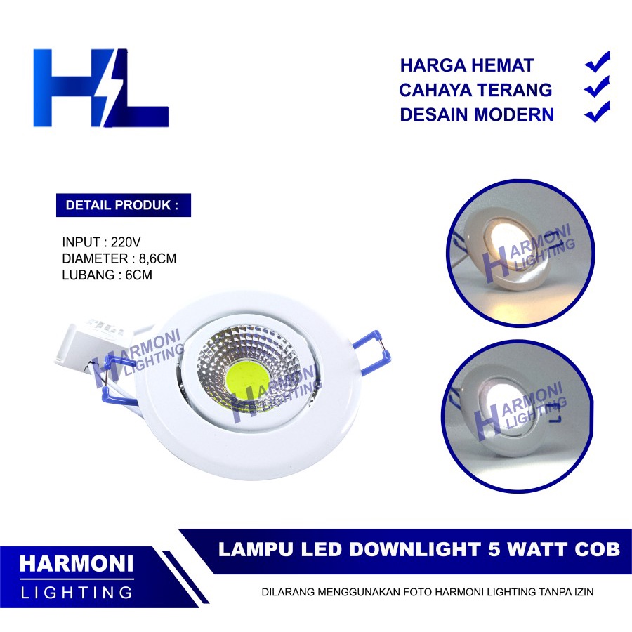 Jual Lampu Downlight Sorot LED COB 5W Spotlight Inbow Plafon 5 Watt ...