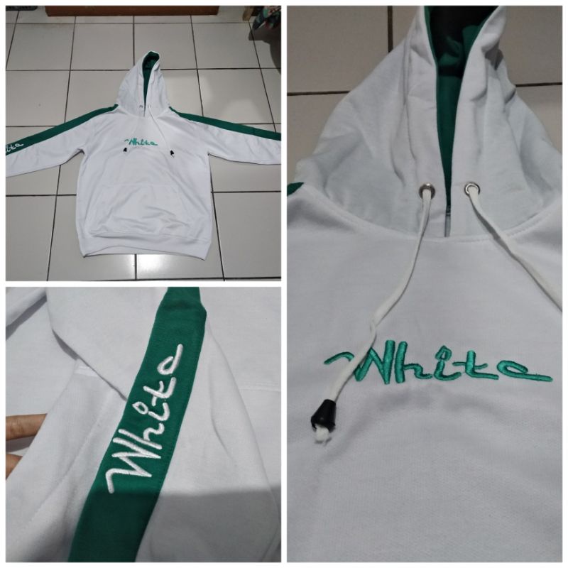 Jual white sweater hoodie (putih hijau) | Shopee Indonesia
