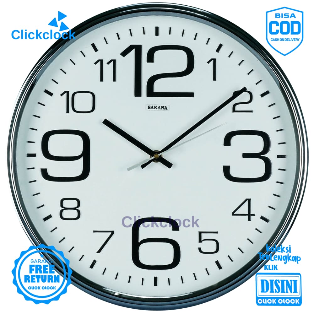 Jual Jam Dinding Analog Minimalis Hitam Sakana 649C Besar Hiasan Rumah ...