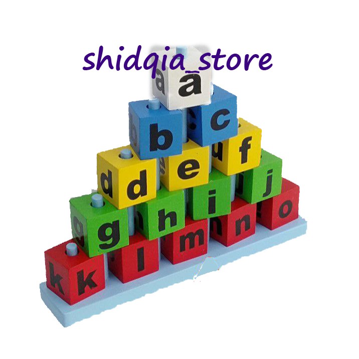 Jual Mainan Kayu Edukasi Menara Balok Susun Piramid Warna hijaiyah ...