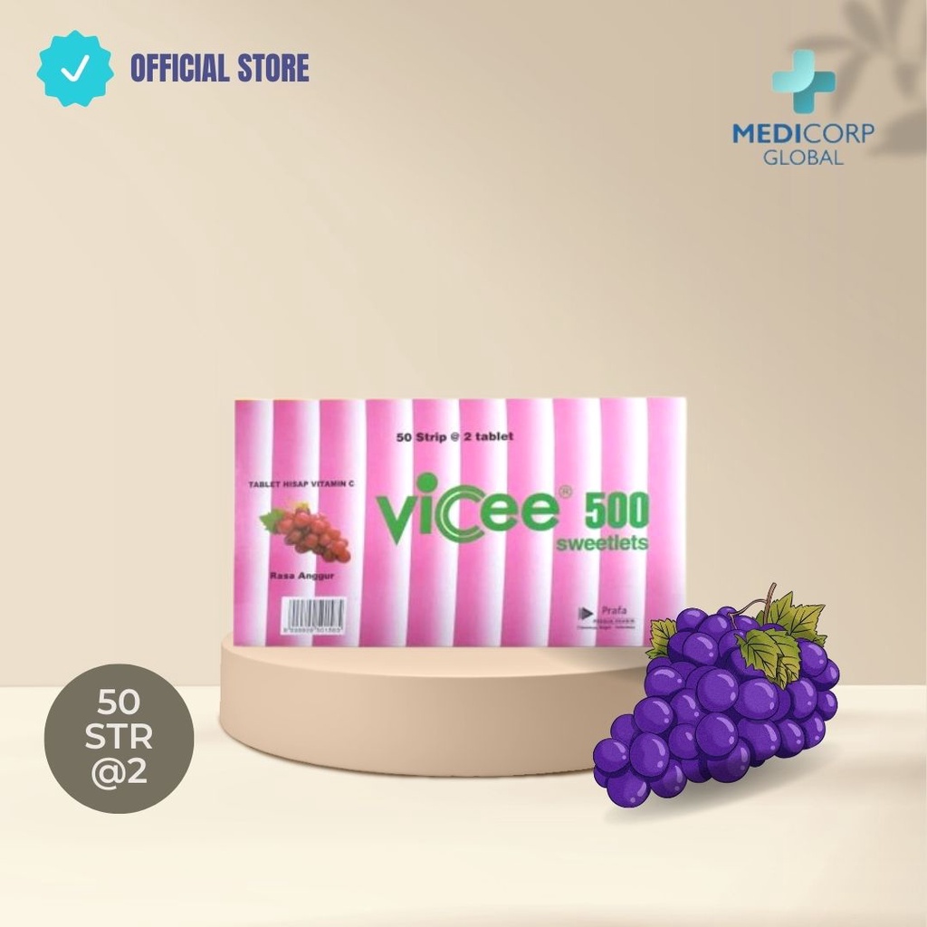 Jual [MEDICORP] Vicee vitamin C 500mg 50strip isi 2 / 100 tablet hisap ...