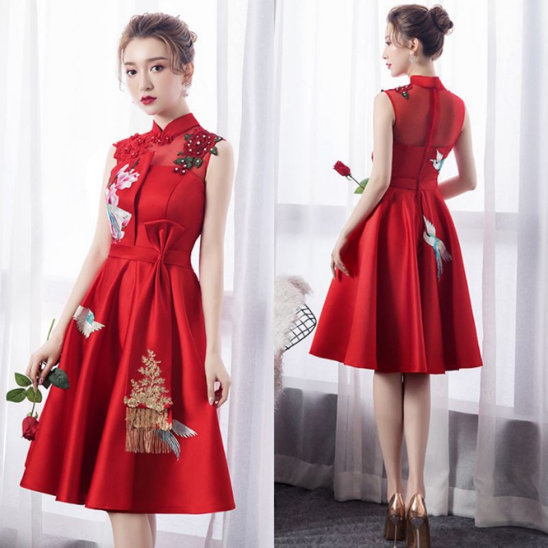 Jual CS-7 2warna XS-2XL Custom size Midi gown maroon gaun pesta impor ...
