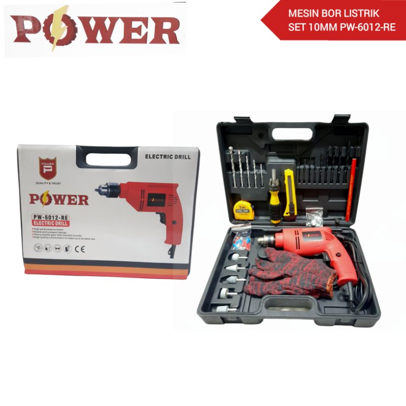 Jual Mesin Bor 10mm POWER PW6012RE Fullset Aksesoris Koper Electric ...