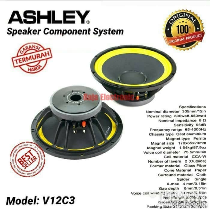 Jual Speaker ashley 12 inch v12c3 / speaker ashley 12" v12c3 300 ...