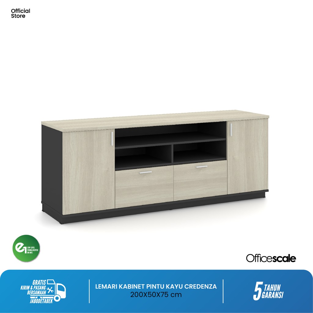 Jual Officescale Lemari Kabinet Panjang | Credenza + Rak dan Pintu Kayu ...