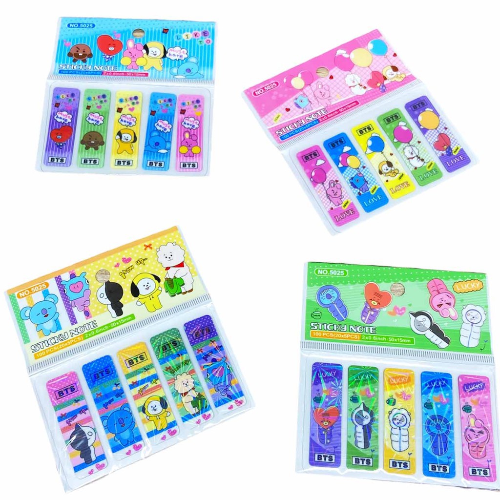 Jual STICKY NOTE PEMBATAS BUKU PLASTIK KARAKTER BT21 BTS / STICKY NOTES ...