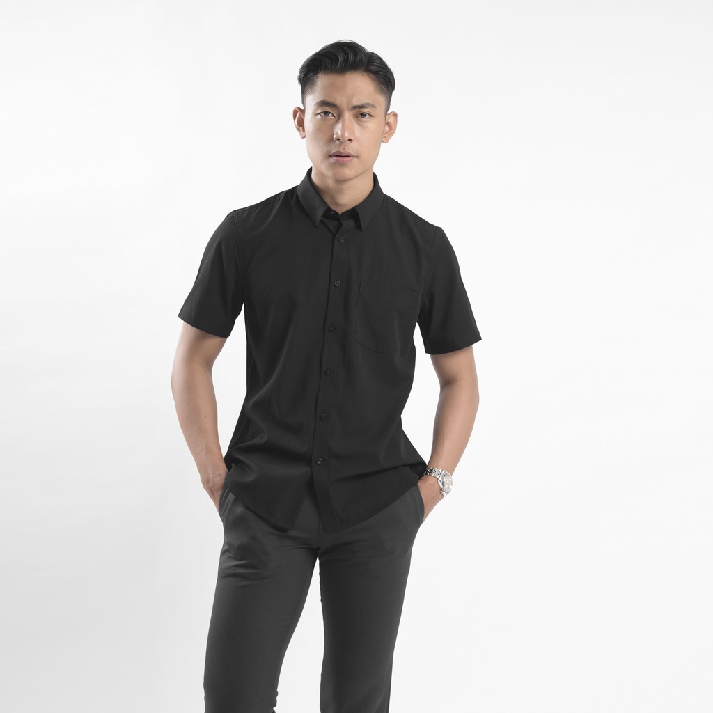 Jual Prepp Studio Exeter Short Sleeve Shirt Black With Hidden Button ...