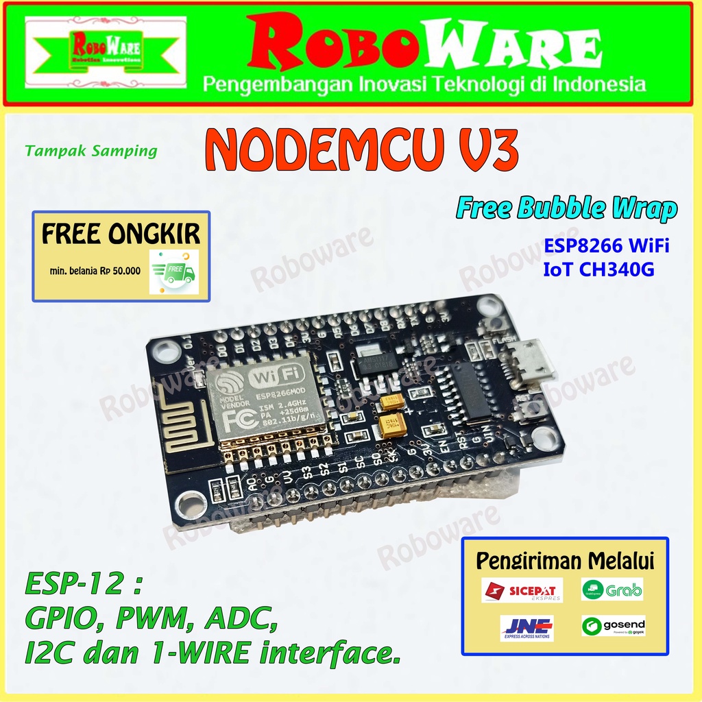 Jual NodeMCU V3 CH340G ESP8266 Wifi ESP-8266E IoT Node MCU | Shopee ...