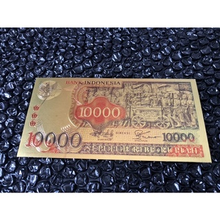 Jual UANG KUNO/ SOUVENIR GOLD FOIL 10000 BARONG/ 10RB BARONG TAHUN 1975 ...