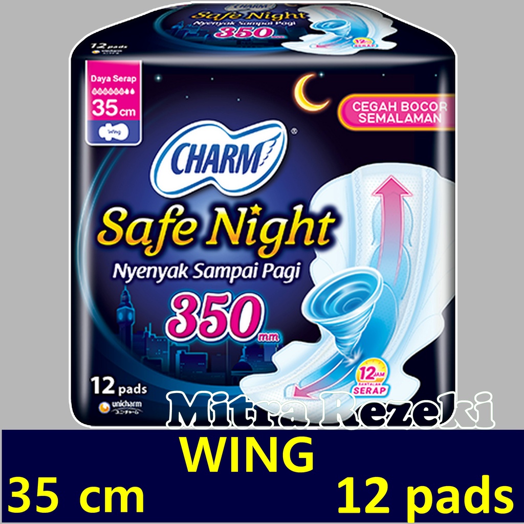 Jual CHARM SAFE NIGHT WINGS 35cm 12pads PEMBALUT WANITA SANITARY PAD ...