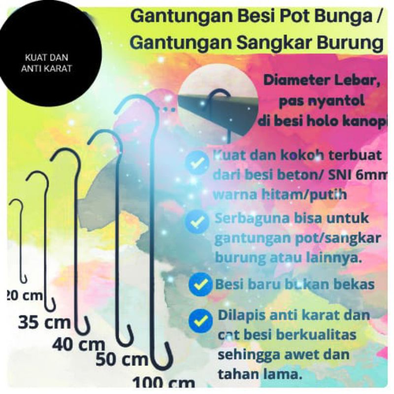 Jual Cantolan besi pot bunga panjang | cantolan sangkar burung pengait ...