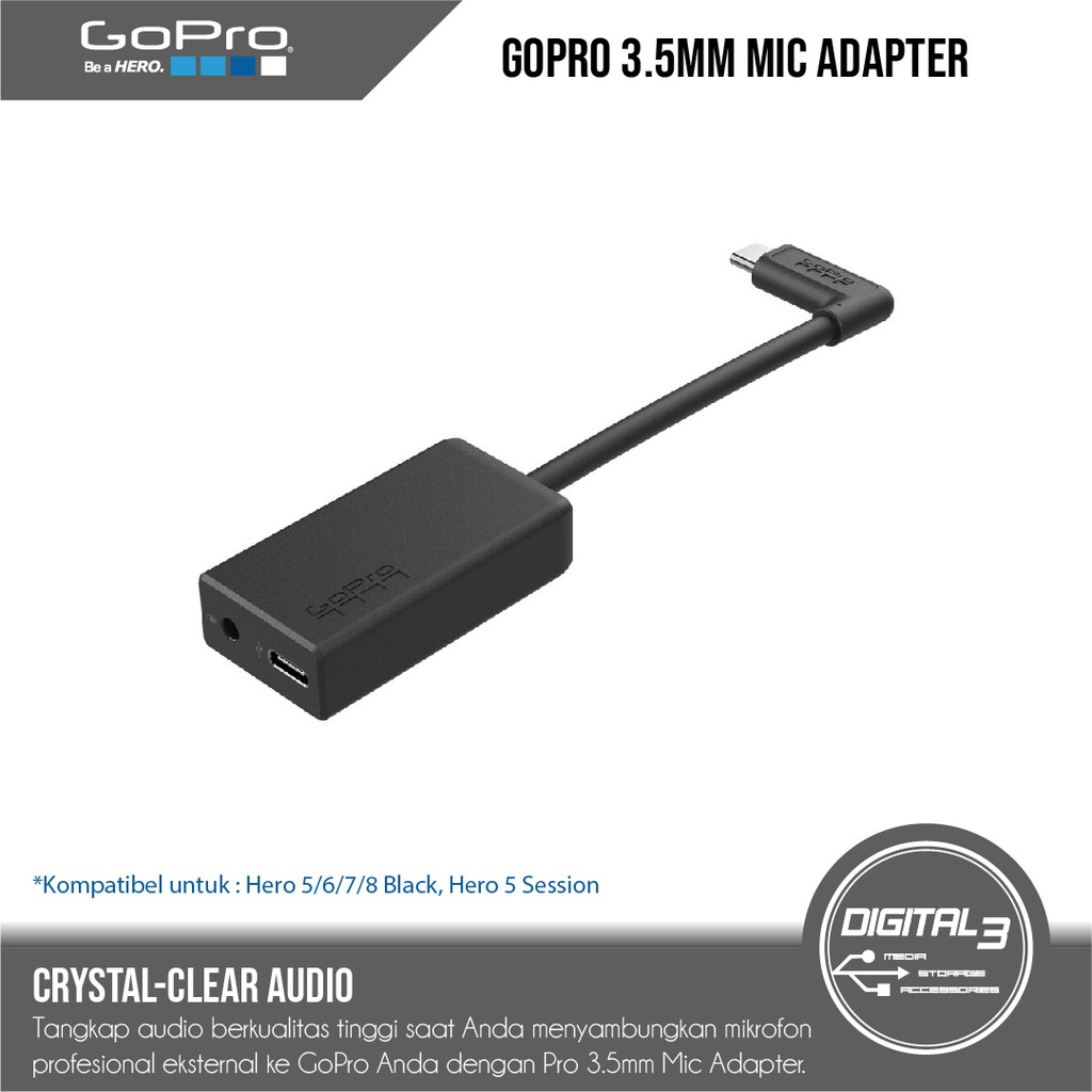 Jual GoPro PRO 3.5MM Mic Adapter Hero 5 6 7 8 9 10 11 Black Hero 5 ...