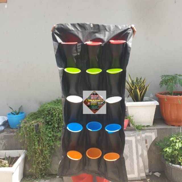 Jual Vertical garden tob pot kantong + pot bunga cactus warni 12cm ...