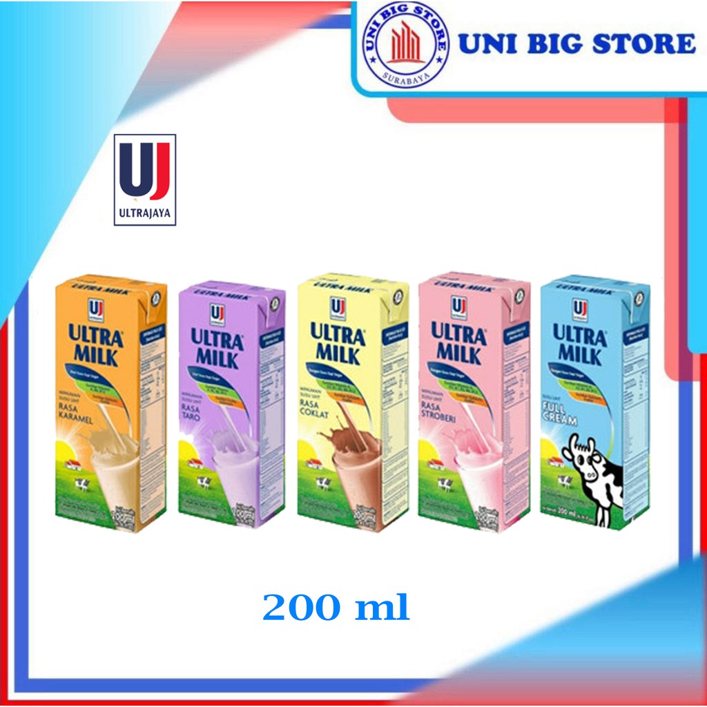 Jual Susu Ultra Milk UHT 200 ml Full cream - Taro - Strawberry - Coklat ...