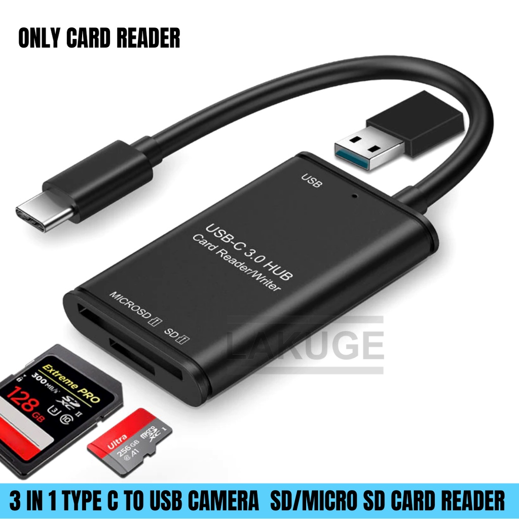 Jual Card Reader USB Type C 3 In 1 USB 3.0 Hub Micro SD / SD Card ...