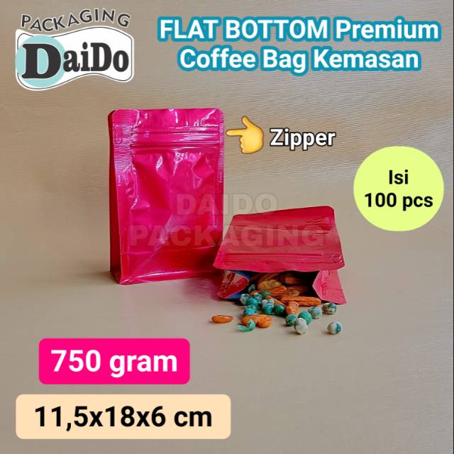 Jual FLAT BOTTOM MERAH 750 gram Premium Coffee Bag Kemasan Kopi Pouch ...