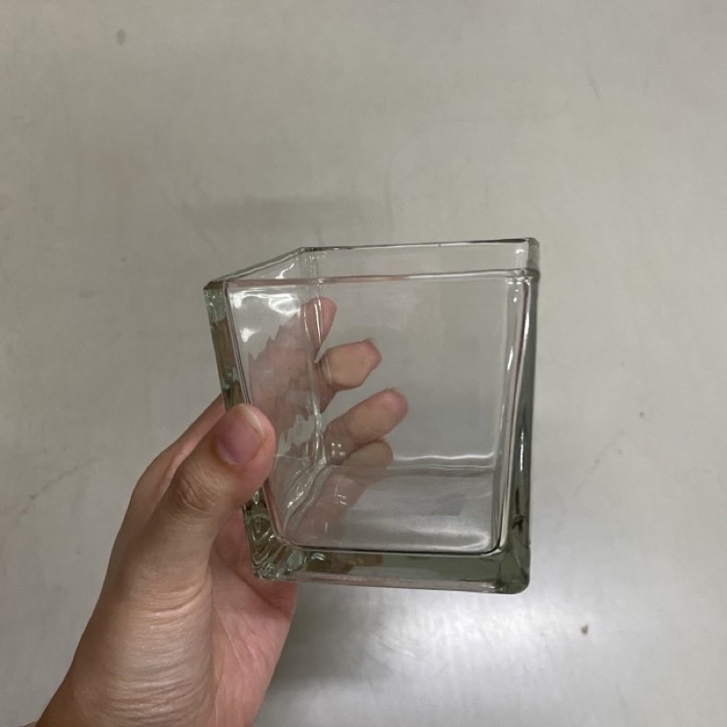 Jual Vas kotak kaca mini 8x8x8cm pot bunga kaca persegi lucu unik ...