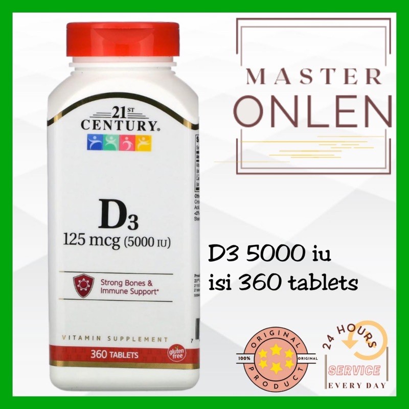 Jual Vitamin D3 5000 iu 360 tablet 21st Century Usa D-3 5000iu | Shopee ...