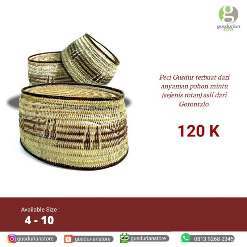 Jual Peci Gus Dur Polos/ Peci khas Gorontalo Polos / Peci Rotan | Shopee Indonesia