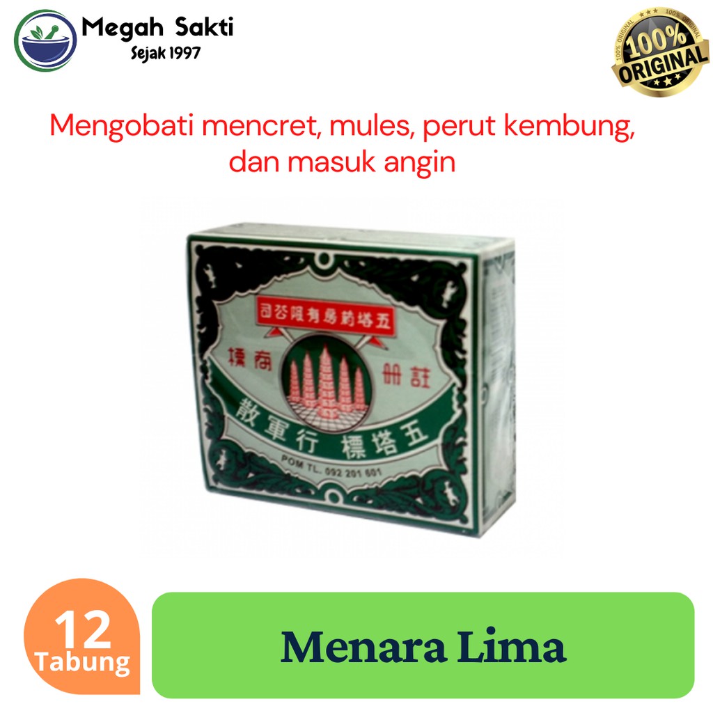Jual Megah Sakti - Obat Sakit Perut Cap Menara Lima Pagoda Lima Kotak ...