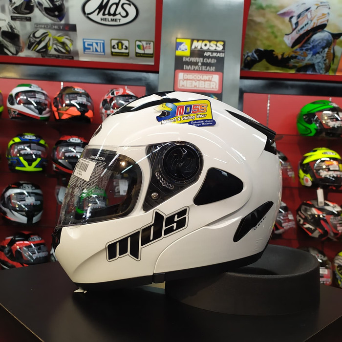 Jual Helm MDS Pro Rider Modular Solid White | Flip up | Double Visor ...
