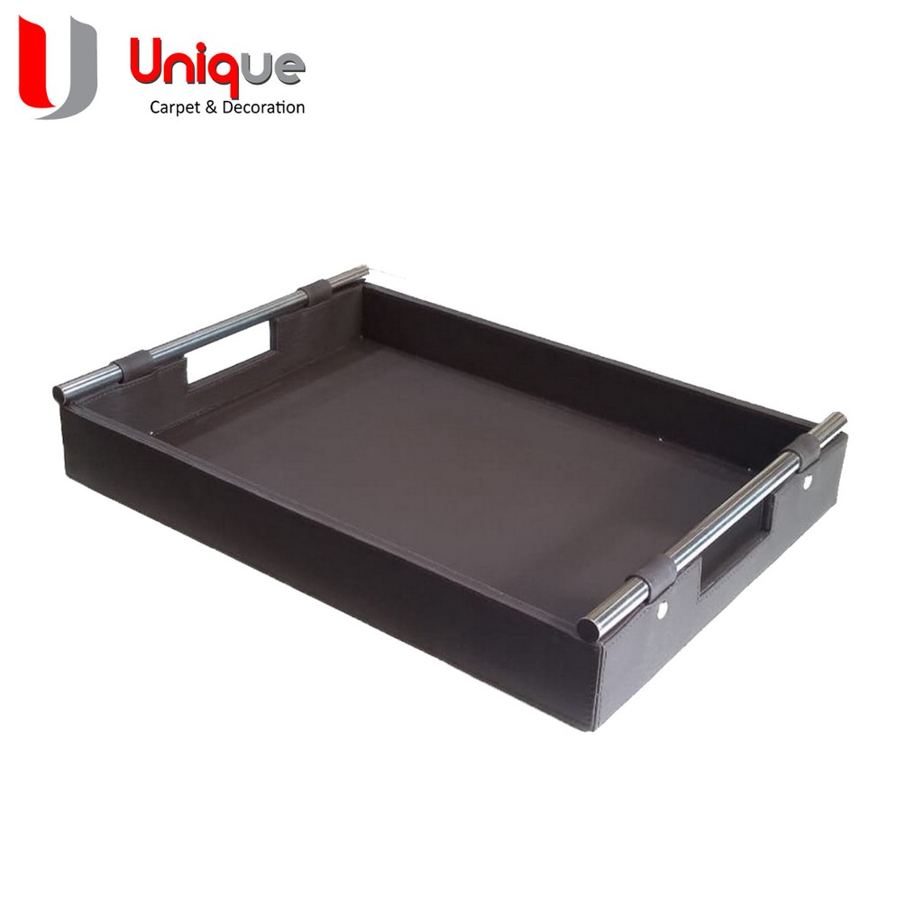 Jual Nampan Tray Kulit Coklat Lis Besi Minimalis | Shopee Indonesia