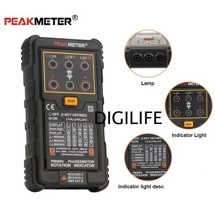 Jual Three Phase Rotation PM5900 Peakmeter Indicator Motor 3 Sequence ...