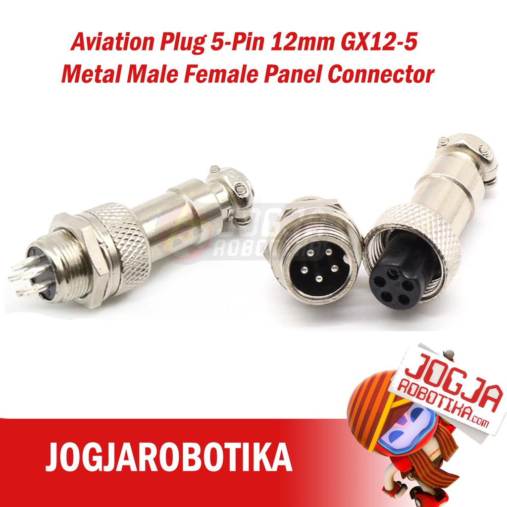 Jual Aviation Plug 5-Pin 12mm GX12-5 Metal Male Female Panel Connector ...
