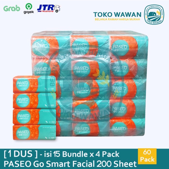 Jual Tissue Wajah Paseo Go Smart Facial 200 Sheet / Tisu 1 BAL isi 60 ...