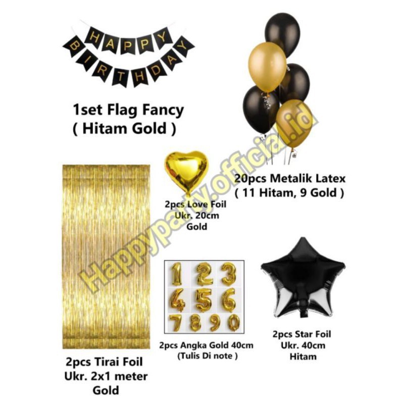 Jual PAKET DEKORASI ULANG TAHUN/ HAPPY BIRTHDAY TEMA GOLD 2 x 2 METER ...