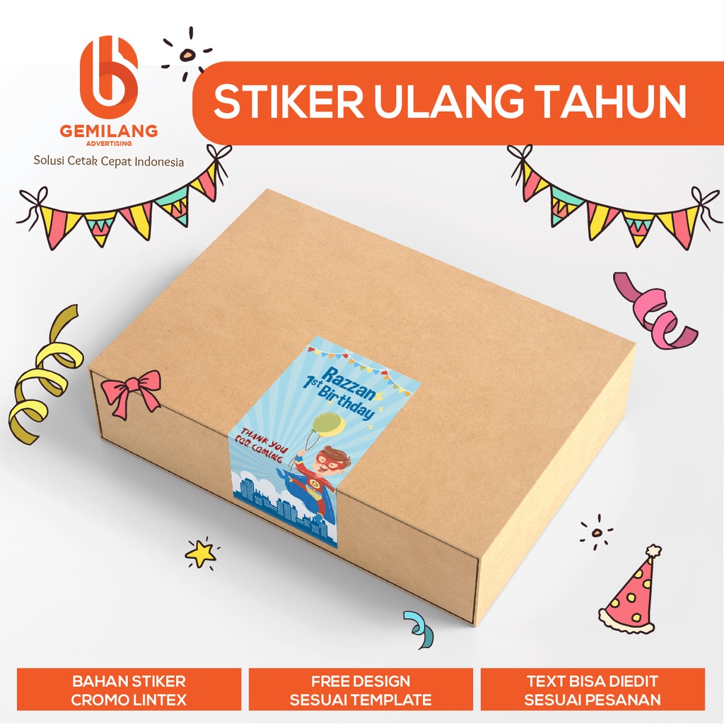 Jual Sticker Segel Dus Ulang Tahun Anak / Stiker Ultah / Free Design ...