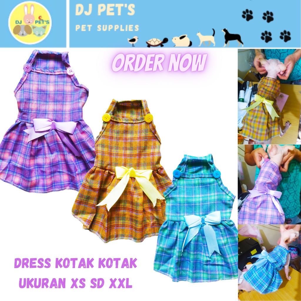 Jual baju anjing baju kucing dress anjing kucing gaun kotak kotak | Shopee Indonesia