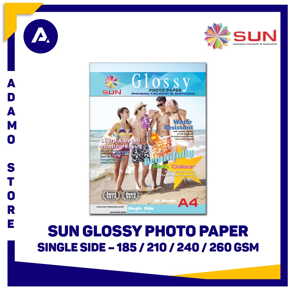 Jual Kertas Foto A4 Sun Glossy Photo Paper Single Side A4 (185 210 240 260 gsm) Next Generation ...