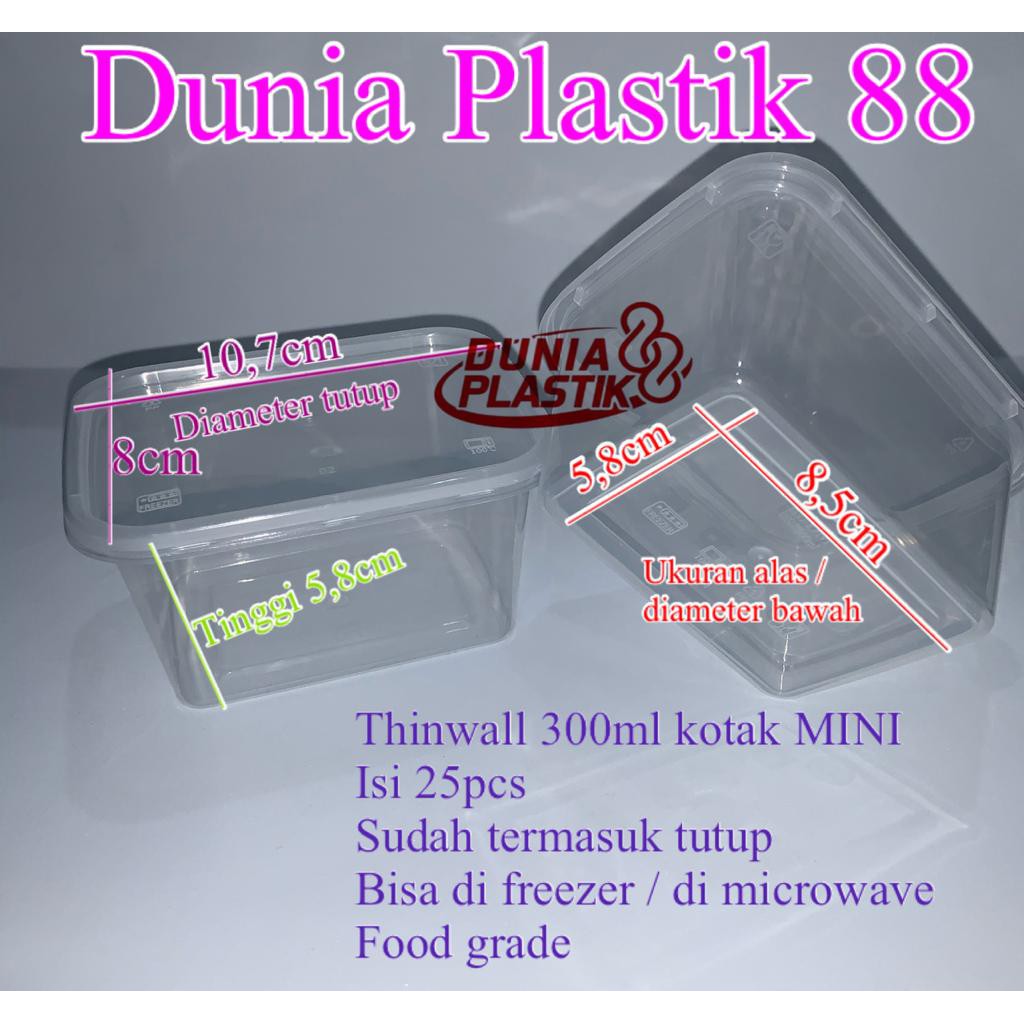 Jual 25pc 300ml KOTAK MINI rec + tutup thinwall box toples plastik ...