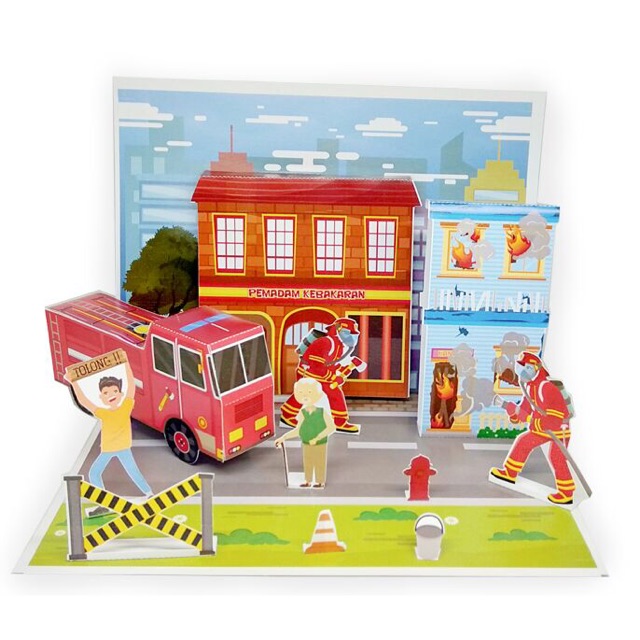Jual POPATOY POP UP 3D Pemadam Kebakaran Mainan Kertas Edukasi PaperArt ...