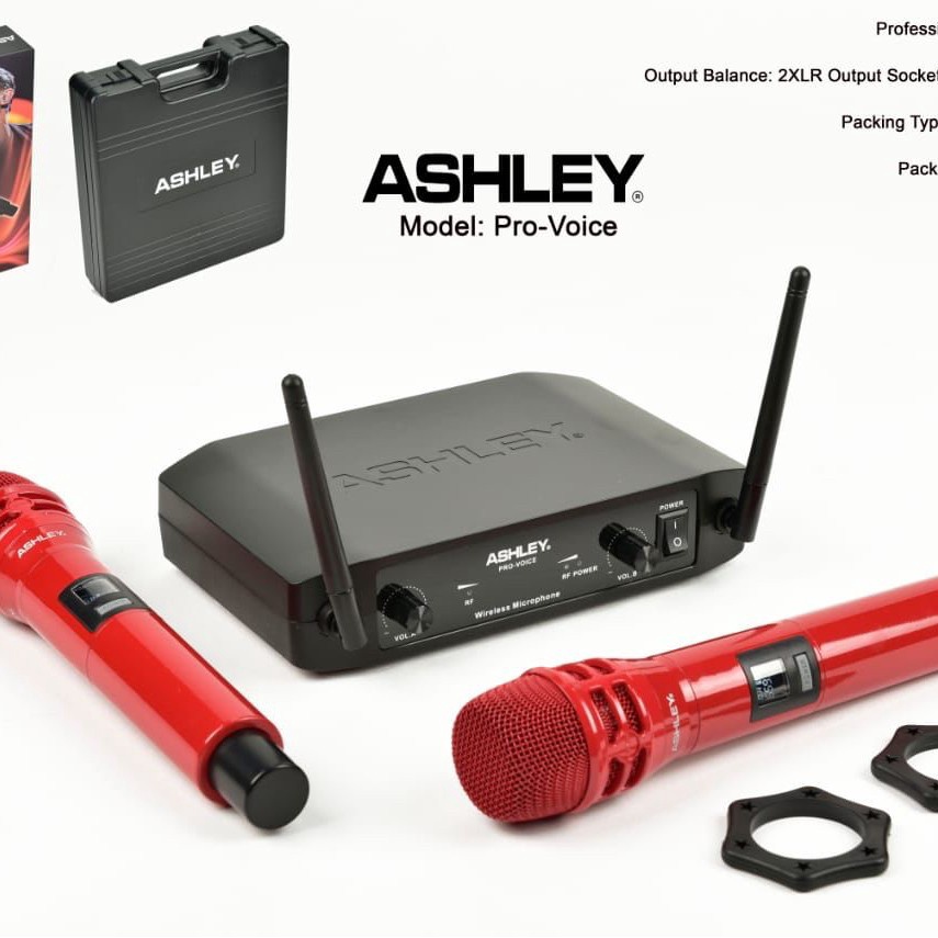 Jual MICROPHONE WIRELESS ASHLEY PRO VOICE (2 MIC) ORIGINAL | Shopee ...