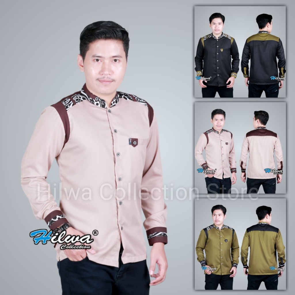 Jual Baju Koko Pria Dewasa kombinasi batik terbaru Lengan Panjang motif ...