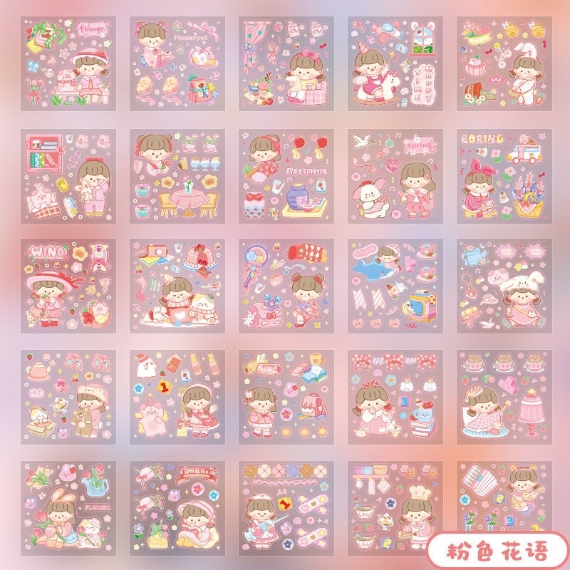 Jual sticker tumblr kartun cewe lucu aesthetic waterproof stiker warna ...