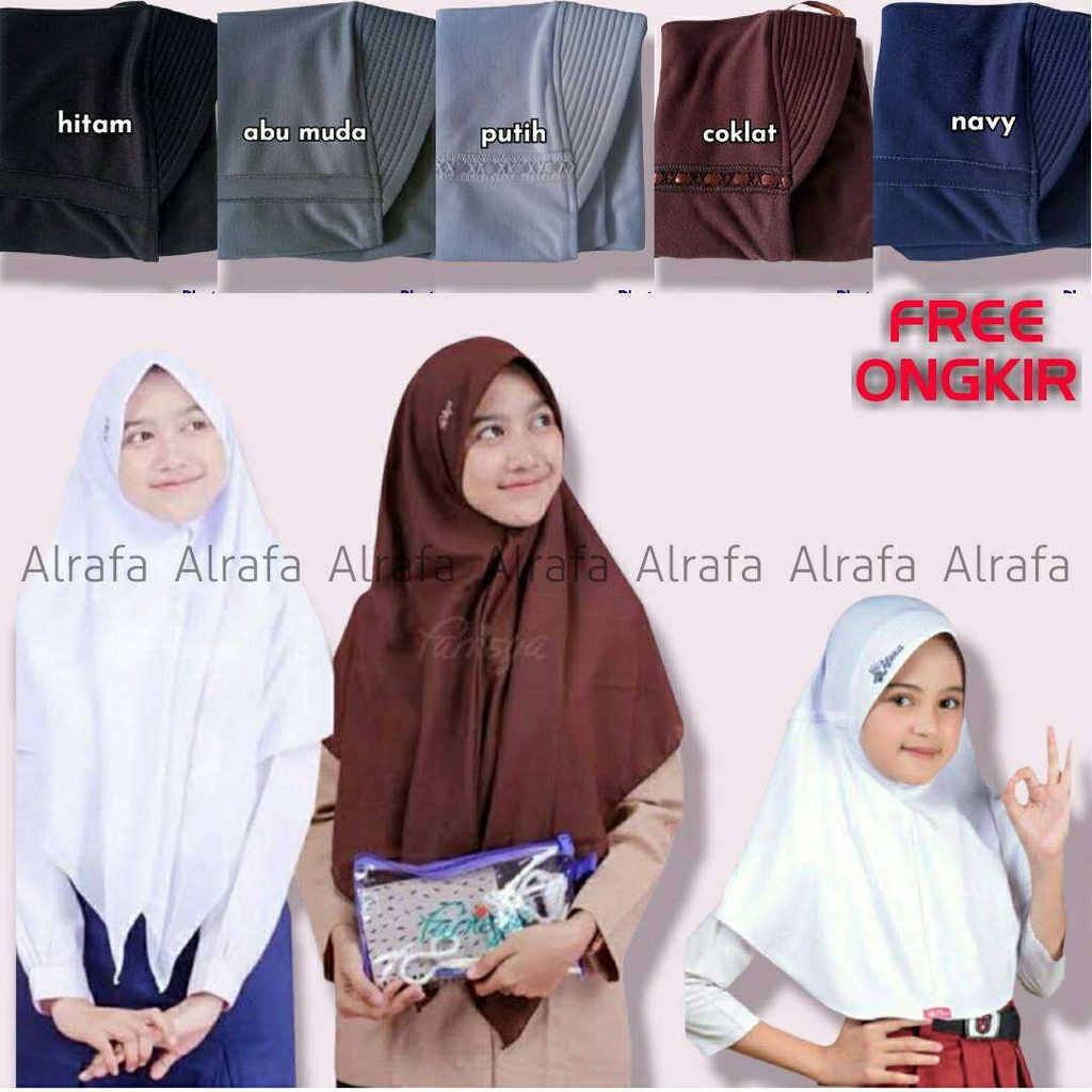 Jual Jilbab Rabbani//Kerudung Sekolah instan Sd Smp Sma Warna Hitam Putih Navy Abu Coklat ...