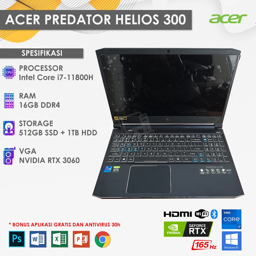 Jual ACER PREDATOR HELIOS 300 - RTX 3060 INTEL CORE I7 RAM 16GB SSD ...