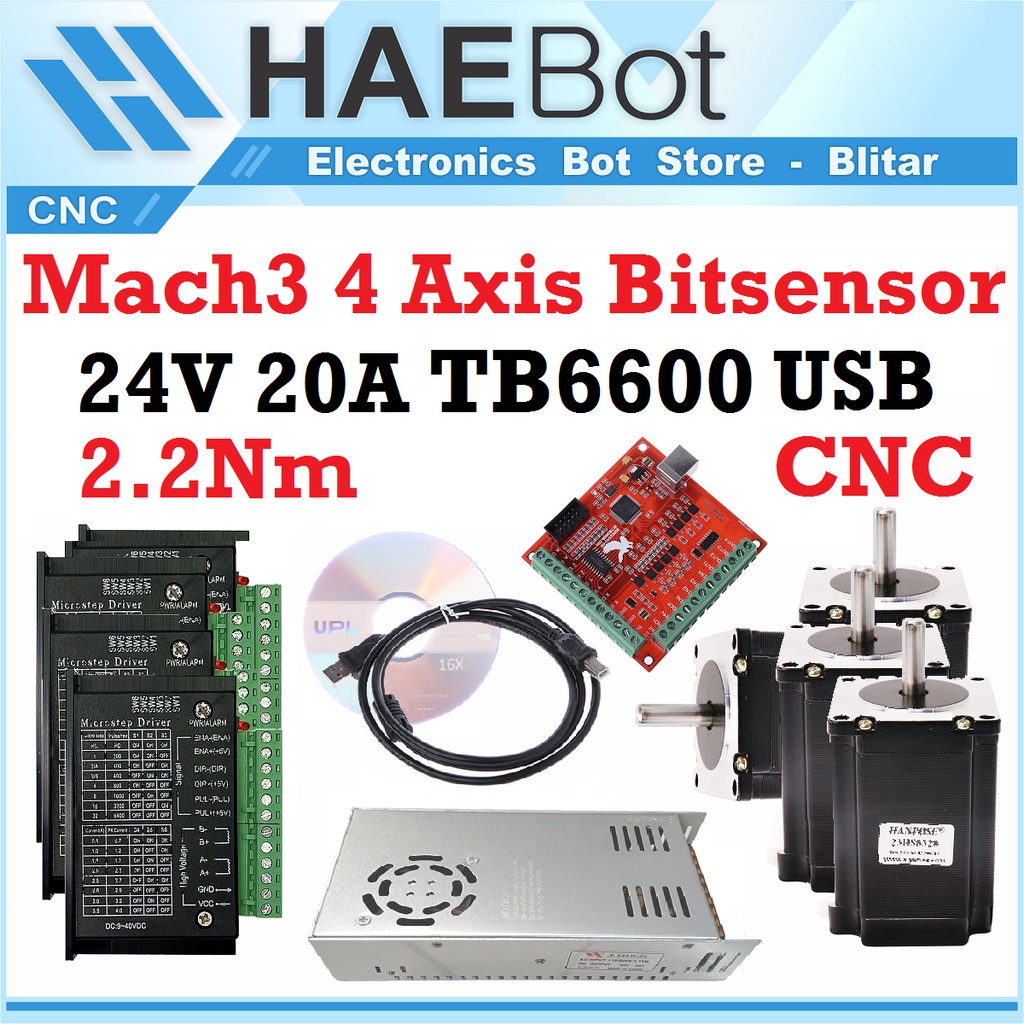 Jual [HAEBOT] Paket CNC 4 Mach3 4Axis USB TB6600 Nema 23 2.2Nm Stepper ...