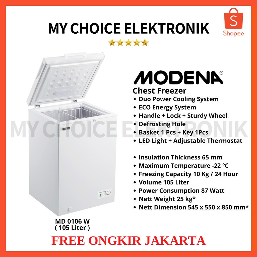 Jual Modena Chest Freezer Conserva - MD 0106 W ( 105L ) | Shopee Indonesia
