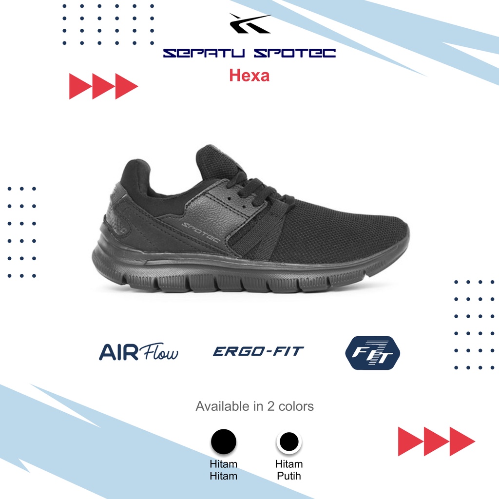 Jual SPOTEC Sepatu Sekolah HEXA Hitam - Hitam | Shopee Indonesia