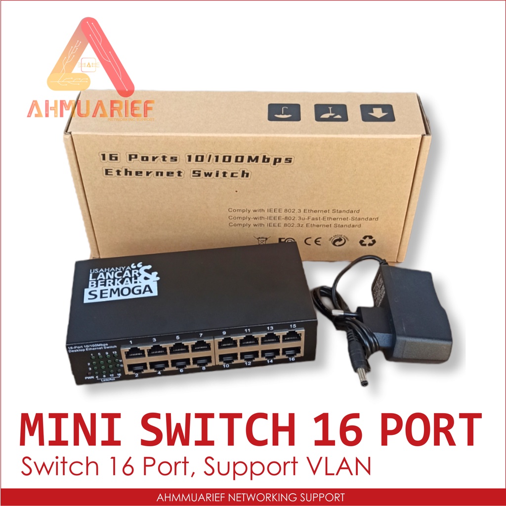 Jual Mini Switch Hub 16 Port 10/100 Mbps Support Vlan Fast Ethernet LAN ...