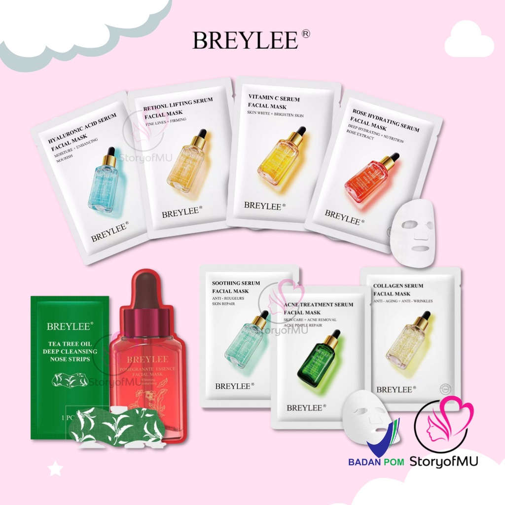 Jual [BPOM] BREYLEE Sheet Mask (Rose | Retinol | Vitamin C | Hyaluronic ...